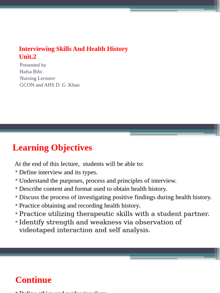 Interviewing Skills and Health History | PDF | Psychological Concepts | Cognition