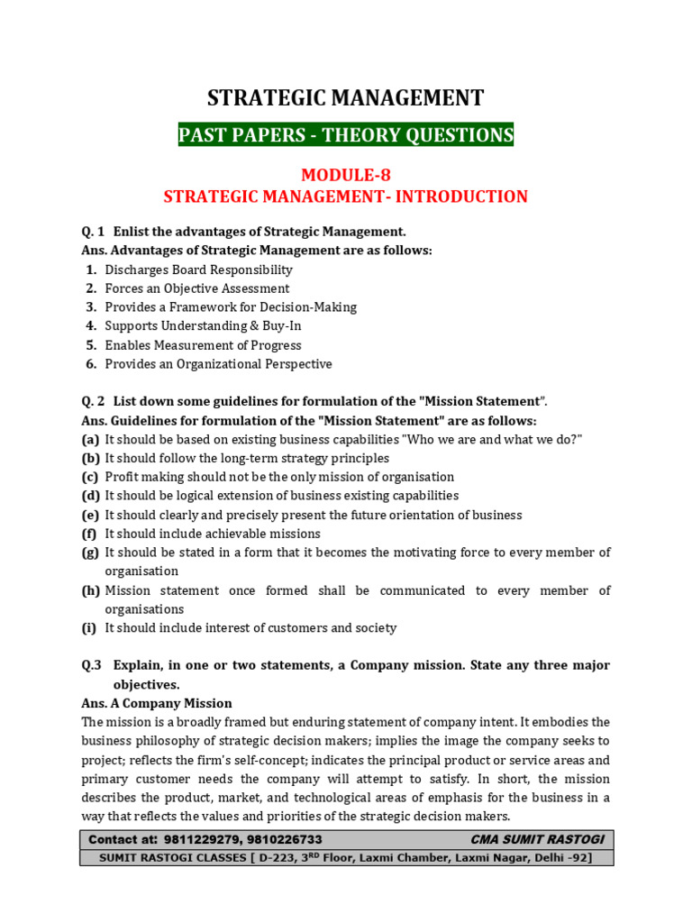 Sm - Past Papers Theory Questions-1 | PDF | Strategic Management ...