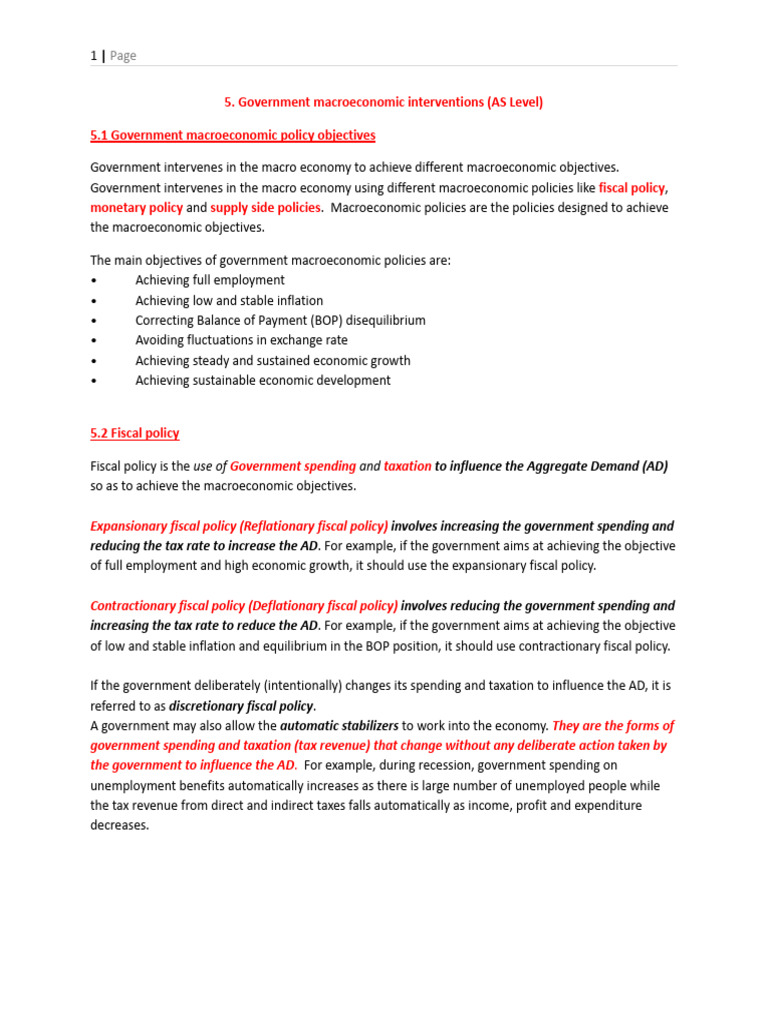 AS, Chapter 5 (Revised) ECONOMICS | PDF | Government Budget Balance | Taxes