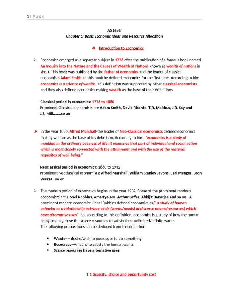 AS Level, Chapter.1 (Revised) ECONOMIS | PDF | Microeconomics | Economics