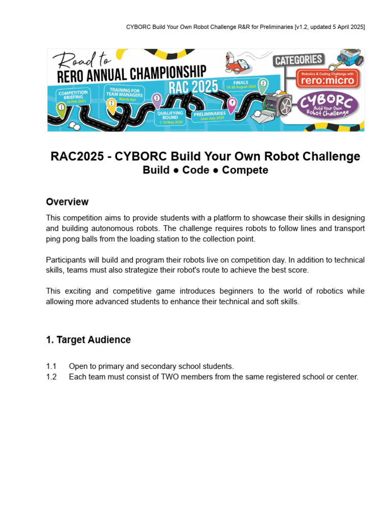 RAC2025 - CYBORC Build Your Own Robot Challenge - Version 1.2, Updated 5 April 2025 | PDF