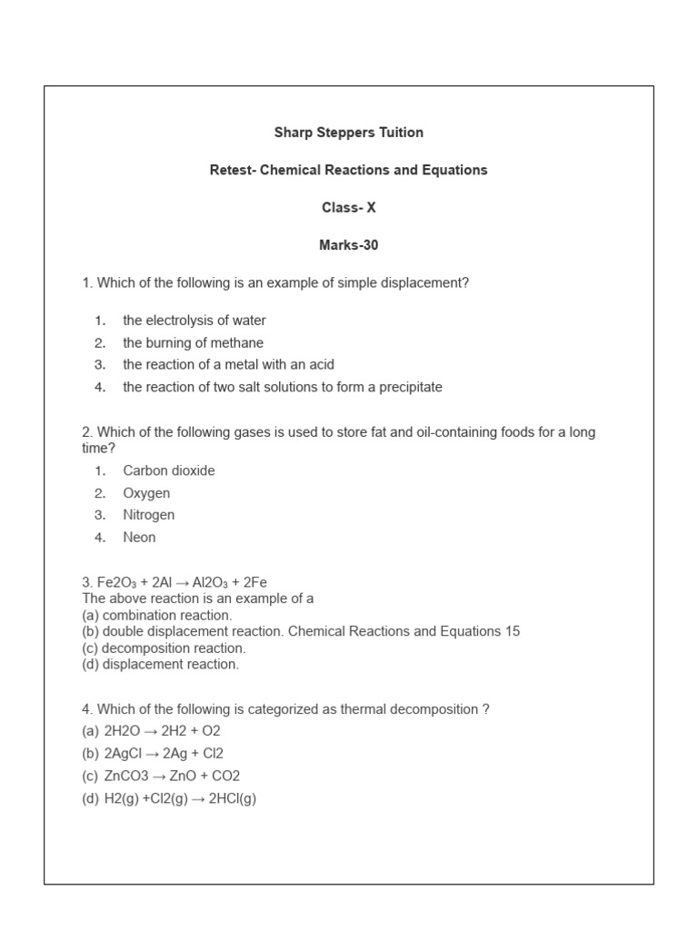 Retest - Chapter 1 Chemistry Class 10 | PDF | Chemical Reactions ...