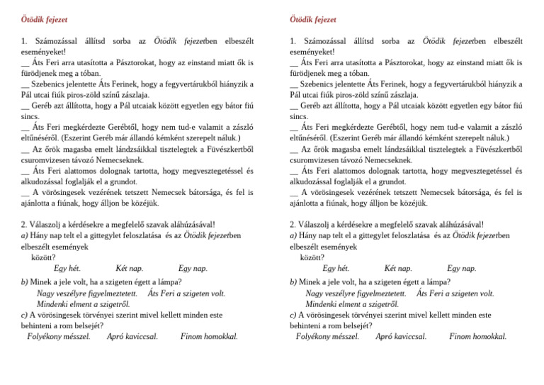 Kicsinyített - A Pál Utcai Fiúk - 5. Fejezet | PDF