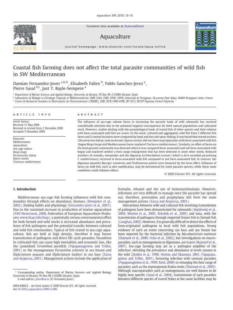 Coastal Fish Farming Does Not Affect The Total Parasite Communities of ...