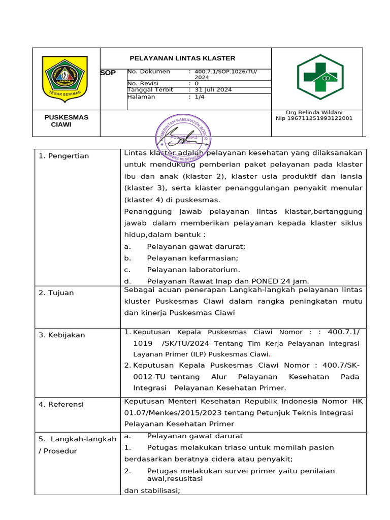 Sop Cluster 5 Ciawi | PDF