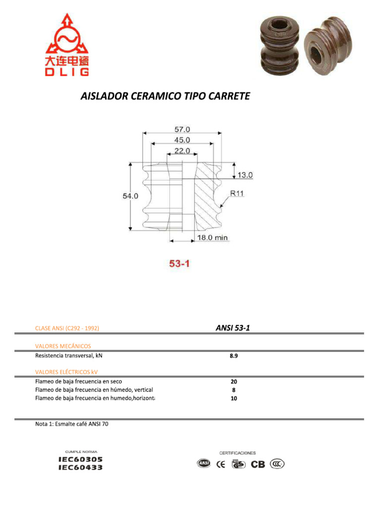 Aislador Ceramico Tipo Carrete Ansi 53 1 | PDF