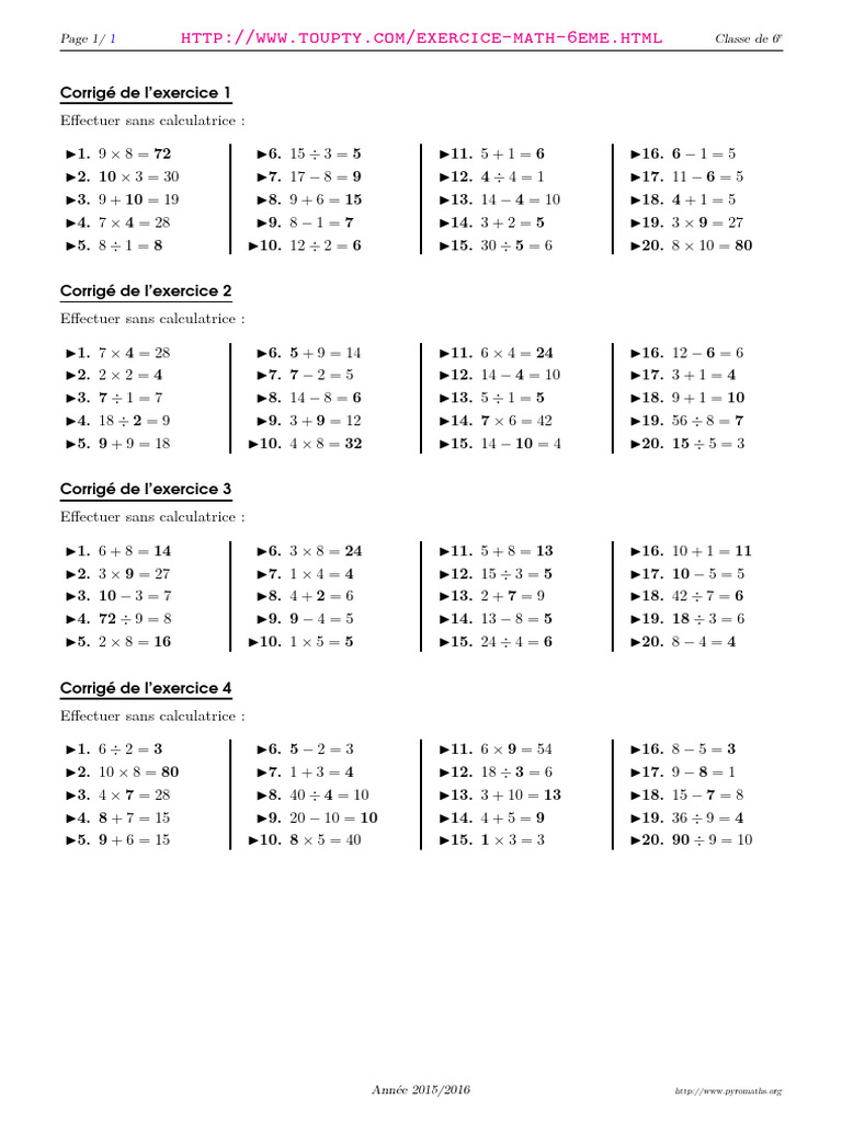 Calcul Mental 3 Corrige | PDF