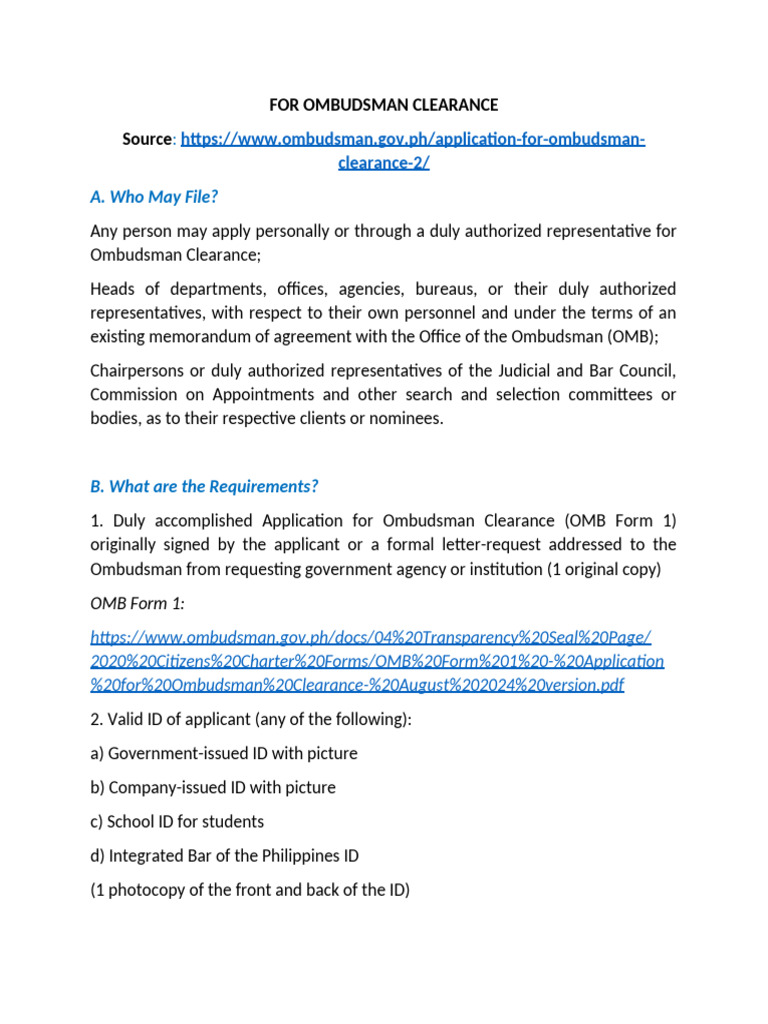 Ombudsman Clearance Application Guide | PDF | Mail