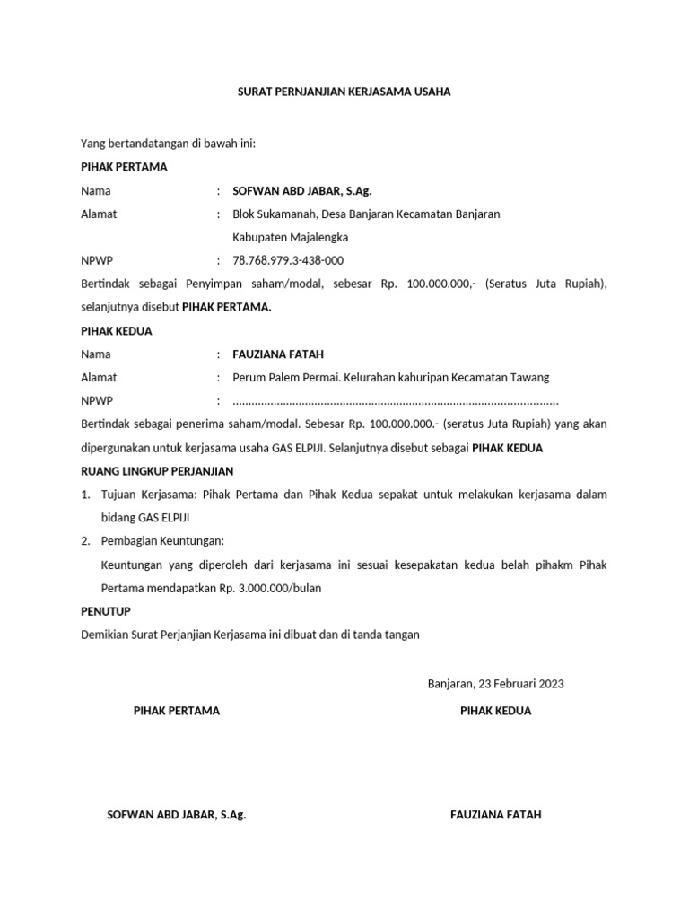 Perjanjian Gas Sofwan | PDF