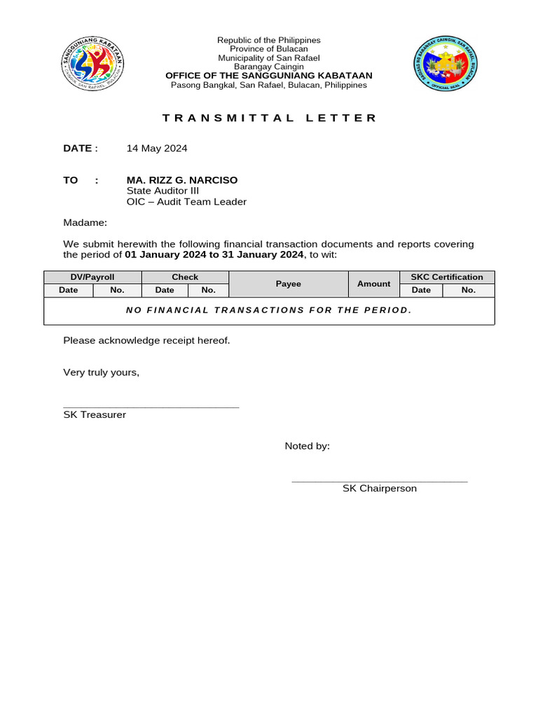 00 Coa - Transmittal Letter - Template | PDF