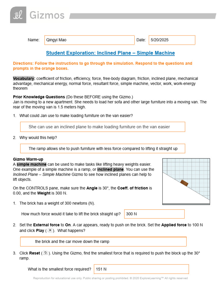 Inclined Plane Simulation Exploration | PDF | Force | Friction
