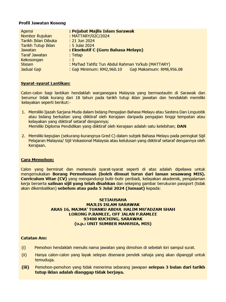 1.2. Iklan Guru Bahasa Melayu Mattary-6.6.2024 | PDF