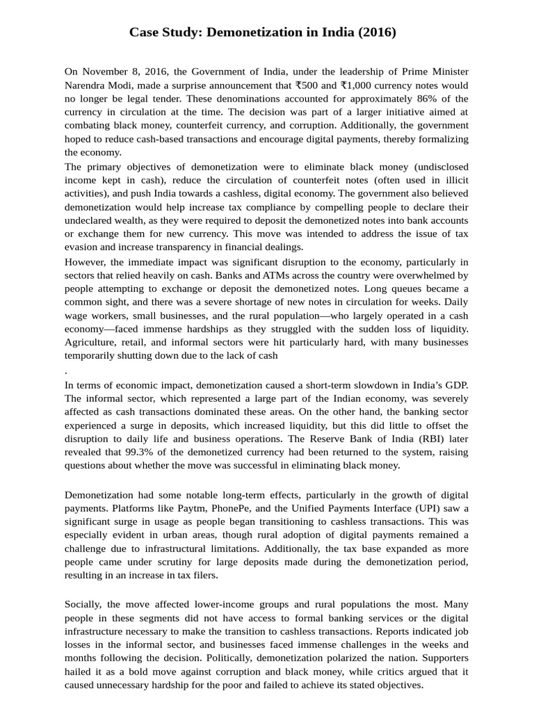 Demonitization Case Study | PDF | Indian Black Money | Political Economy