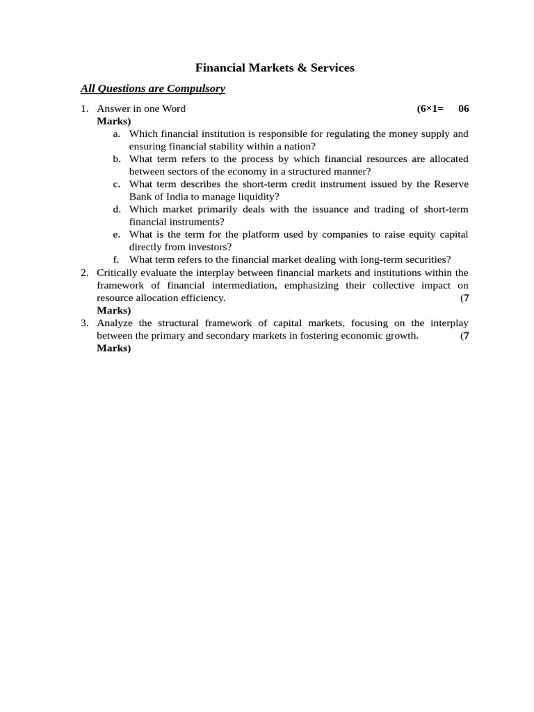 Financial Markets & Services Exam Paper | PDF