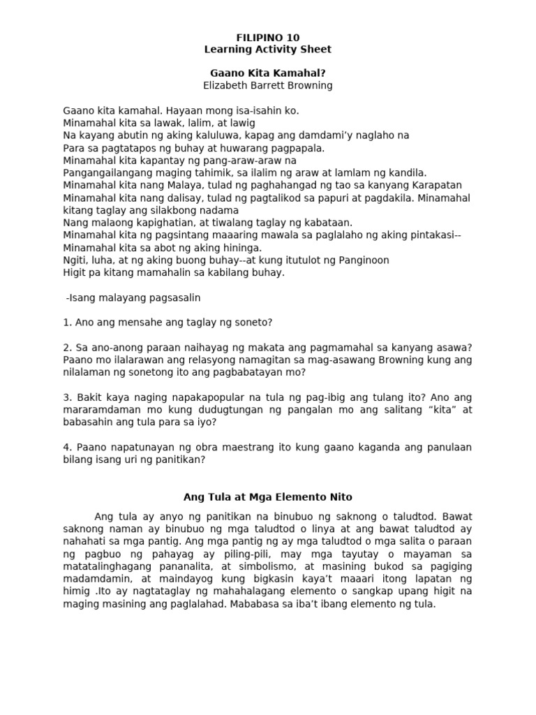 Ang Tula at Mga Elemento Nito | PDF