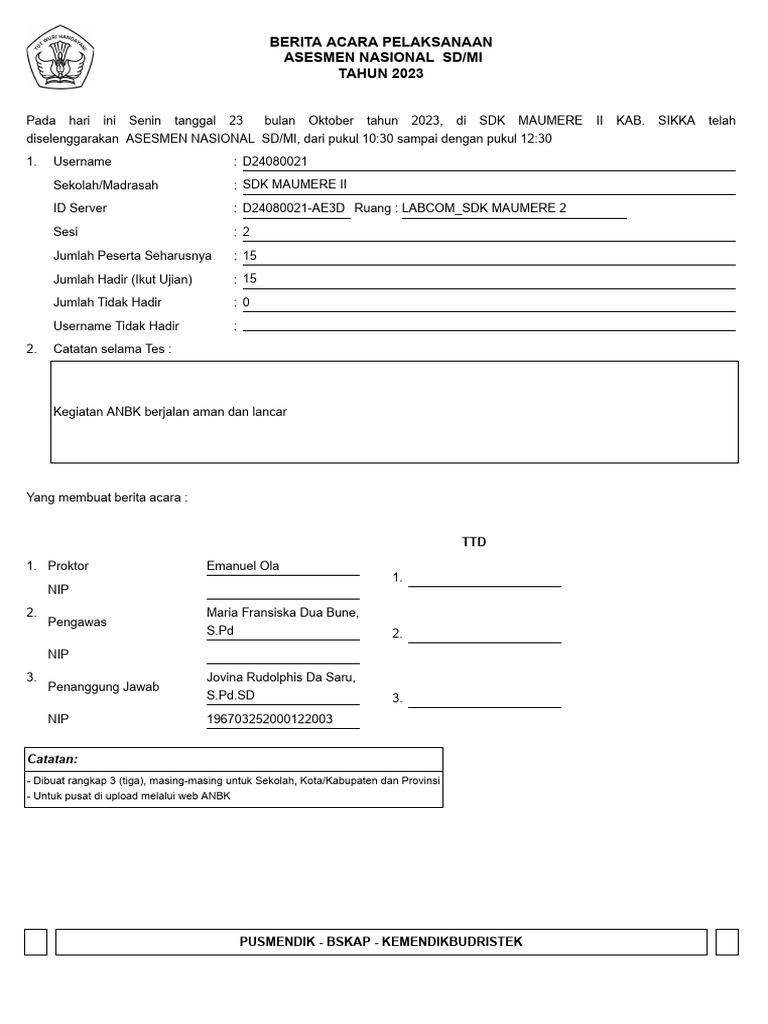 Berita Acara Sesi 2 - 2023 | PDF
