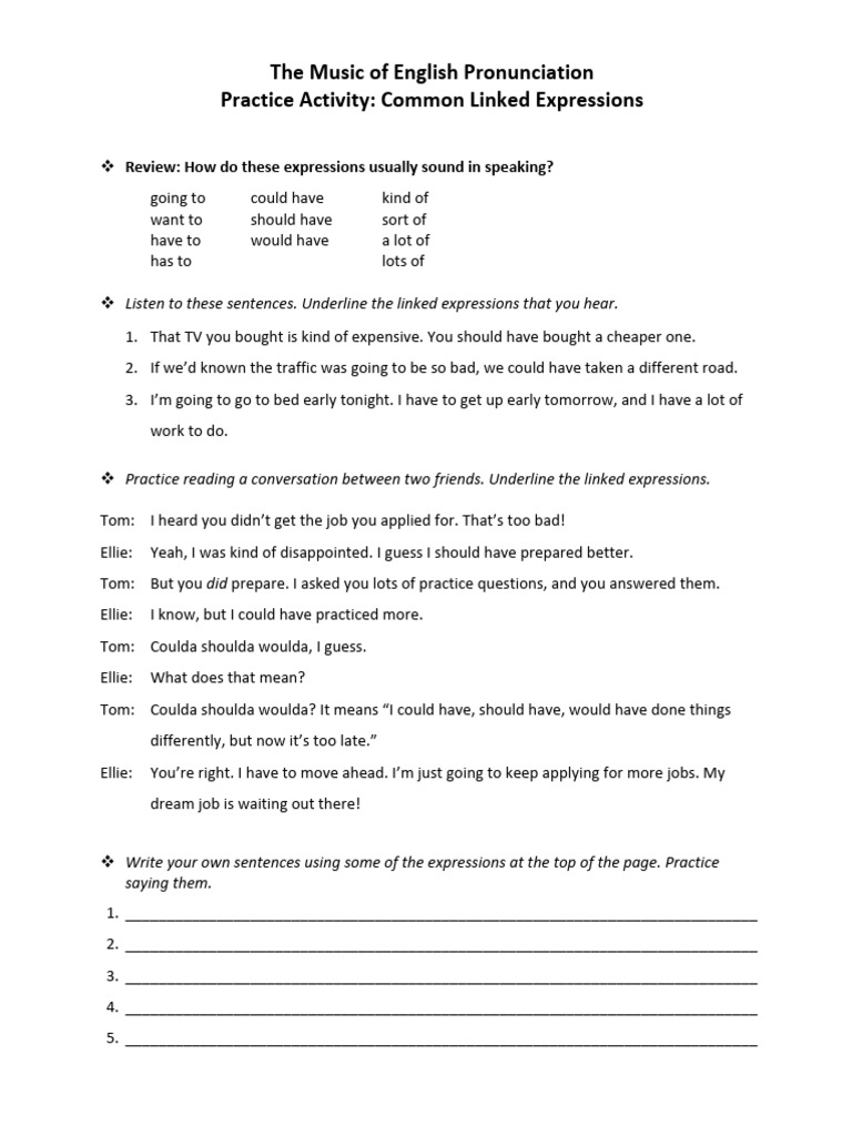 Common Linked Expressions Practice Handout | PDF
