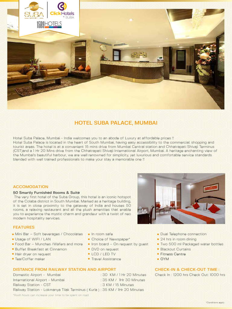 Hotel Suba Palace: Luxury in Mumbai | PDF | Hotel | Mumbai