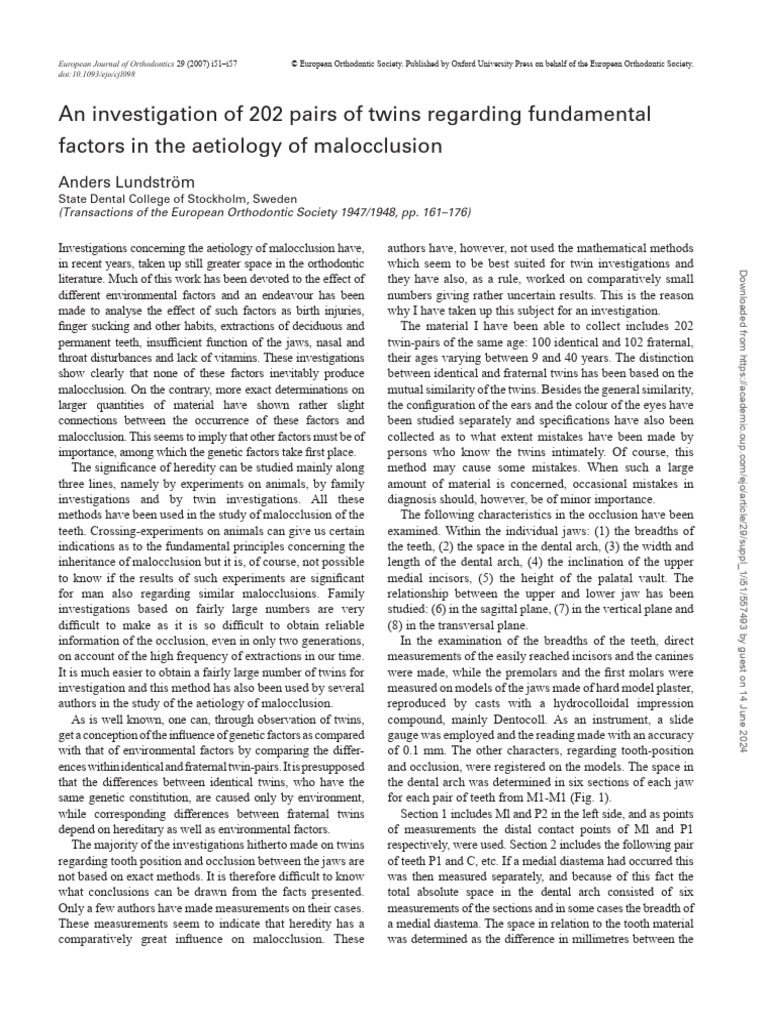 An Investigation of 202 Pairs of Twins Regarding Fundamental Factors in ...
