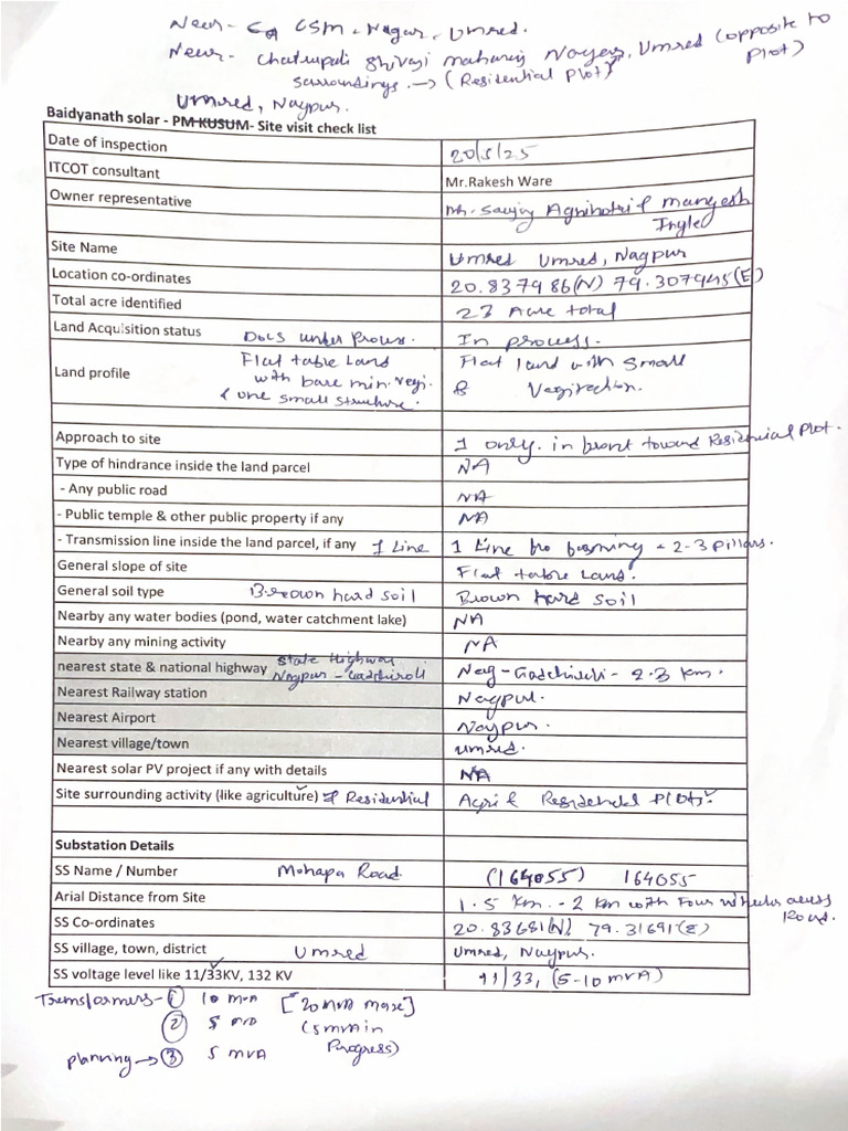 Umred, Nagpur Site Inspection Form Details - 20-05-25-Rakesh Ware | PDF