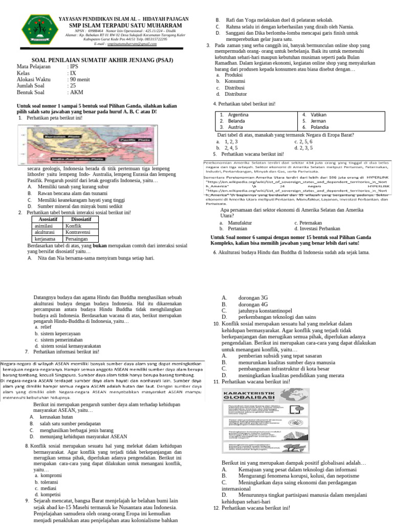 SOAL PSAJ IPS KLS IX Fix | PDF