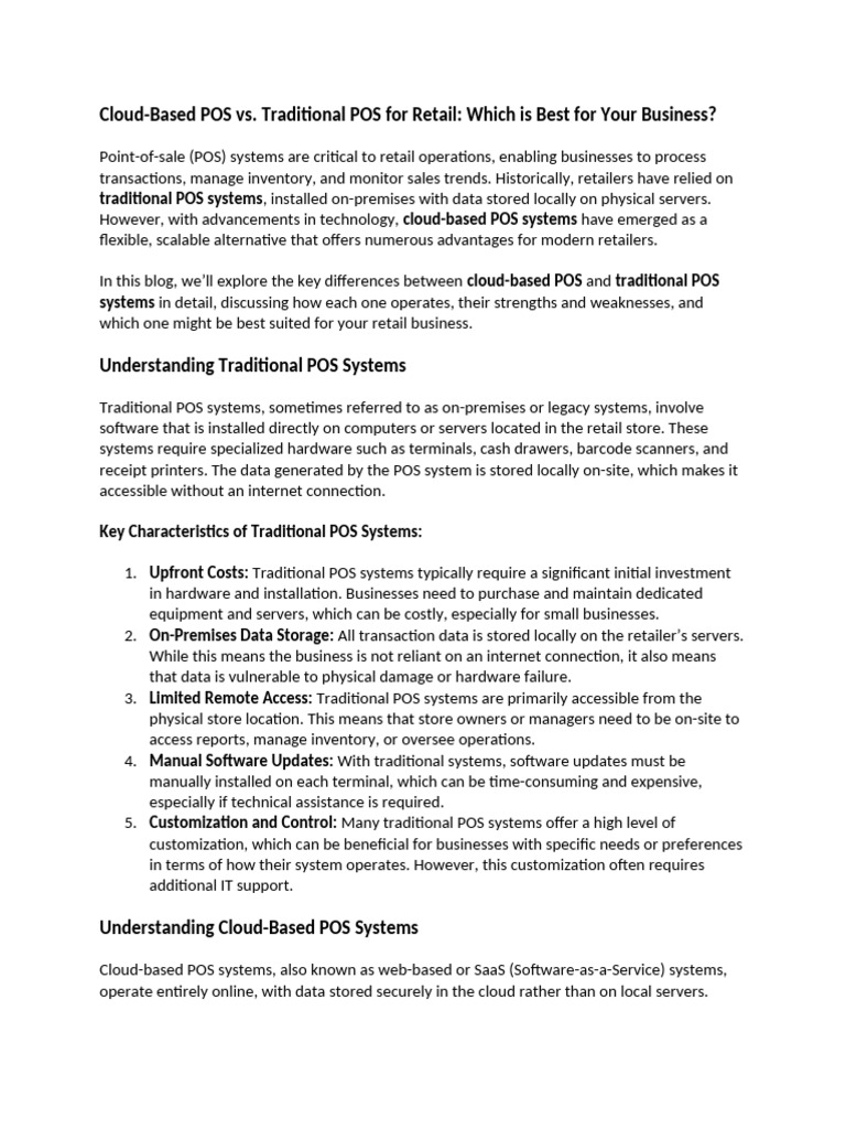 Comparing Cloud POS Vs Traditional POS | PDF | Point Of Sale | Cloud Computing