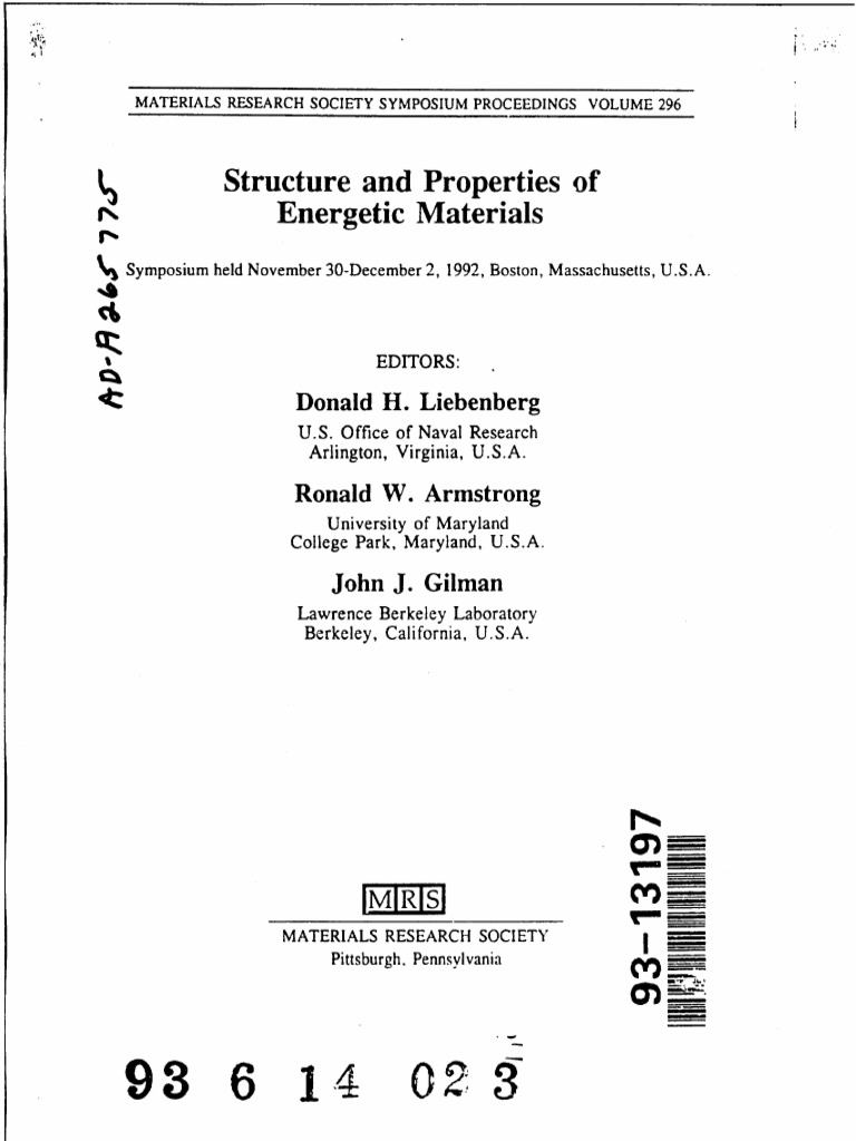 DTIC - ADA265775 Structure and Properties of Energetic Materials | PDF | Chemical Bond | Molecules