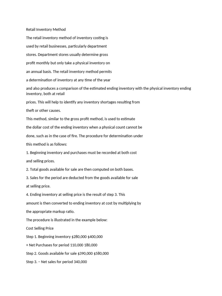 Retail Inventory Method Explained | PDF