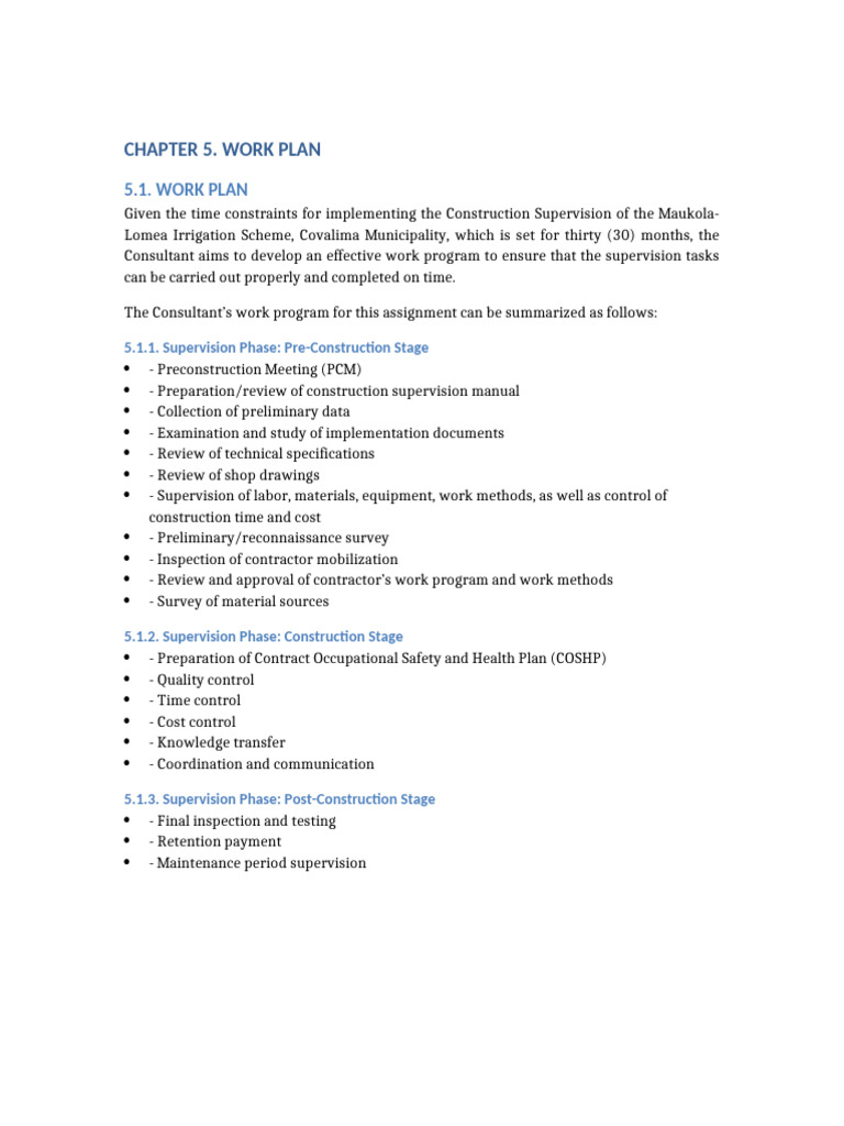 Chapter 5 Work Plan Construction Supervision | PDF