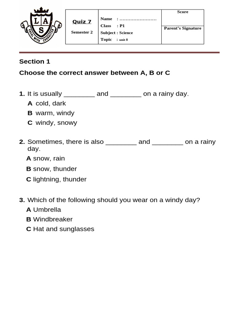 Quiz 7 Science P1 | PDF
