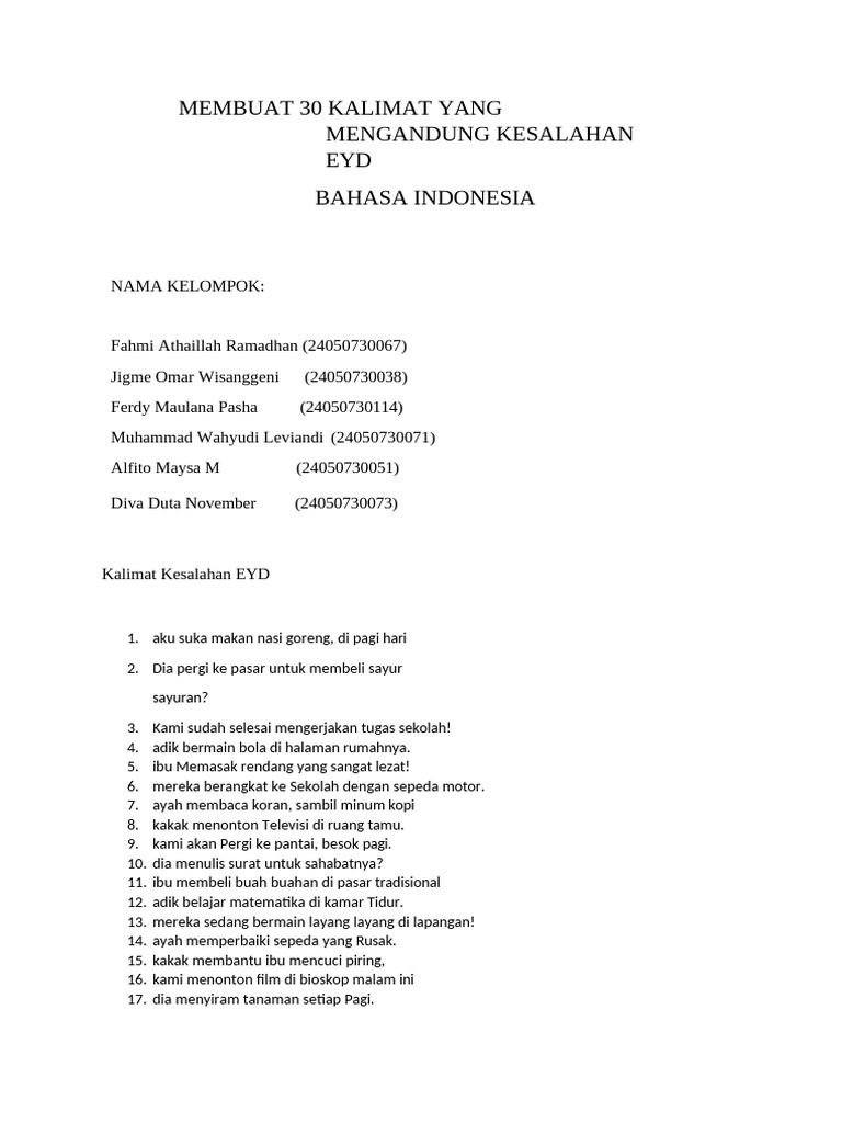 Kalimat Yang Mengandung Kesalahan Eyd | PDF