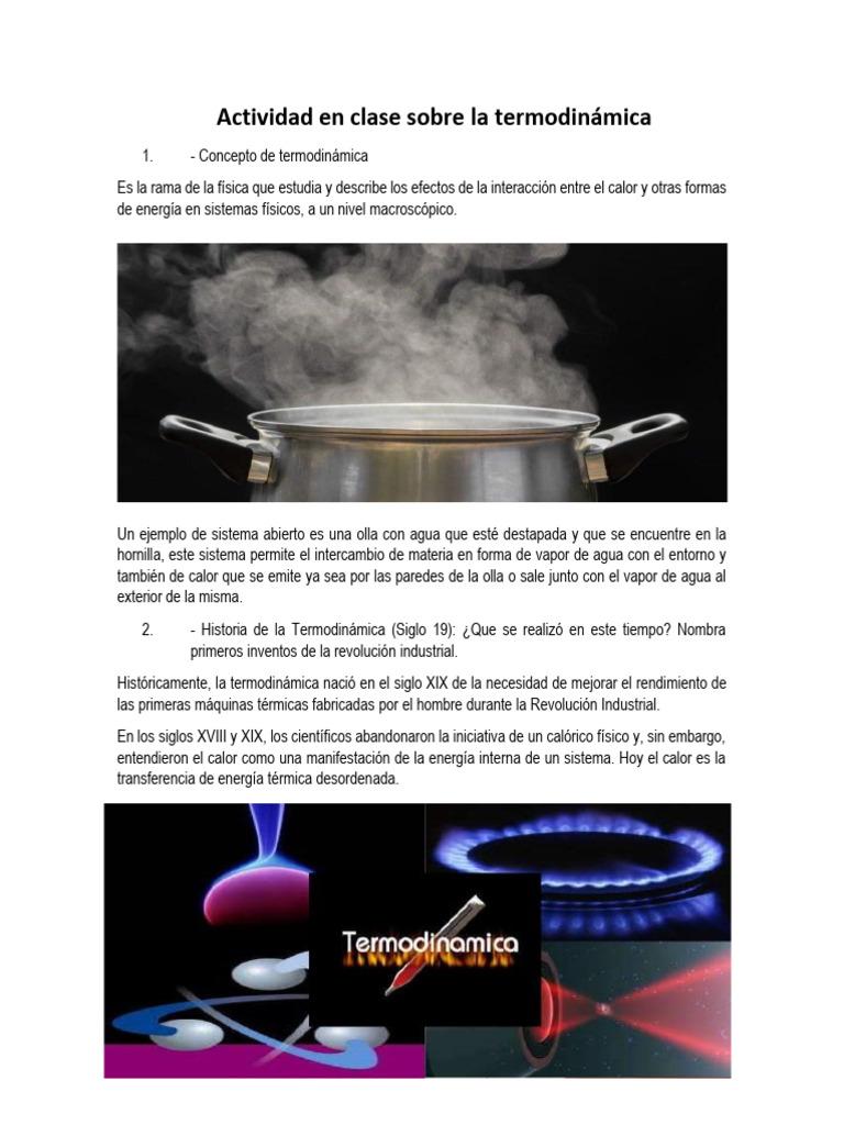 Actividad en clase sobre la termodinámica - Viviana Zagazeta | PDF | Termodinámica | Calor