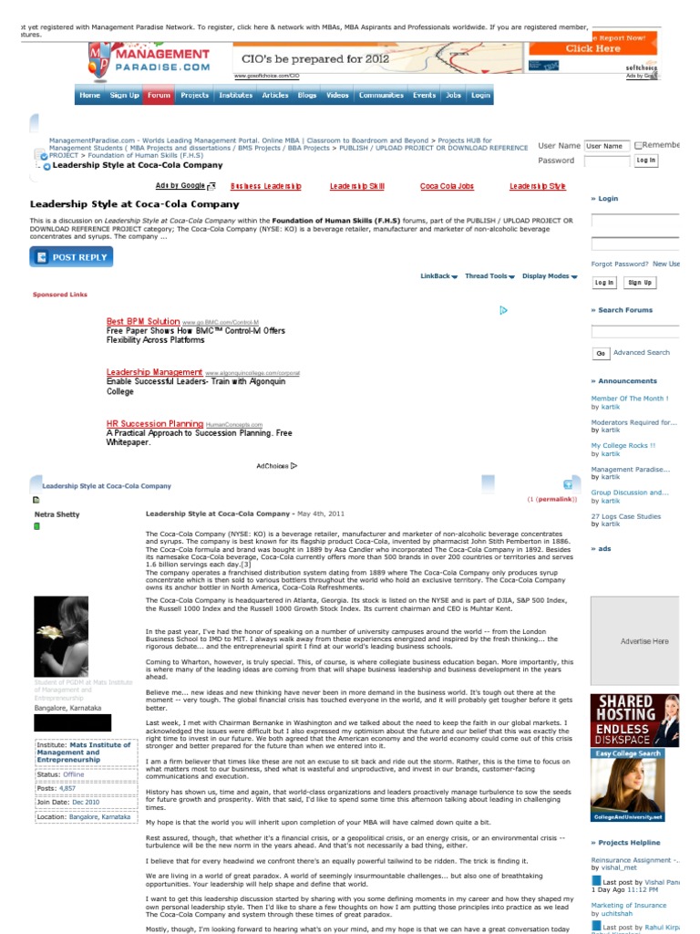 Leadership Style at Coca-Cola Company - ManagementParadise - Com ...
