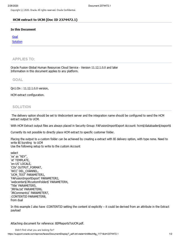 HCM Extract File in UCM Custom Folder (Doc ID 2374472.1) | PDF