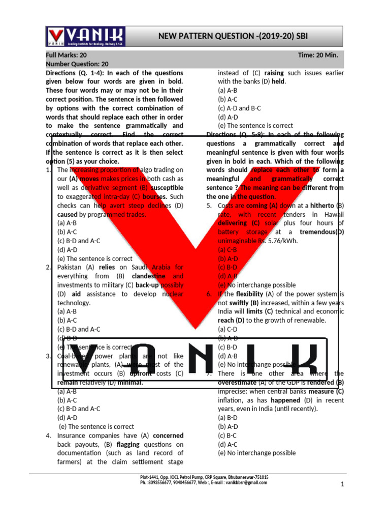 New Pattern Question - (2019-20) Sbi | PDF | Economies
