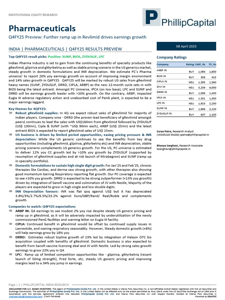 PC Pharma Q4FY25 Preview - April 2025 | PDF | Pharmaceutical Industry