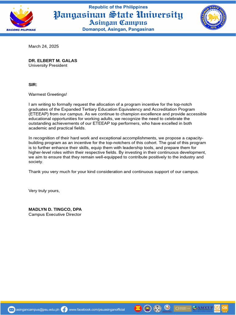 Request Letter - ETEEAP Team Building | PDF