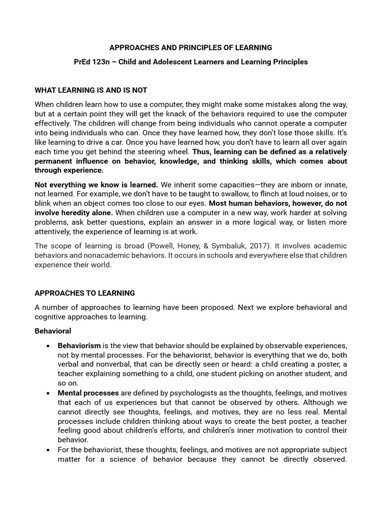 Lesson 5.1 APPROACHES AND PRINCIPLES OF LEARNING | PDF | Constructivism ...
