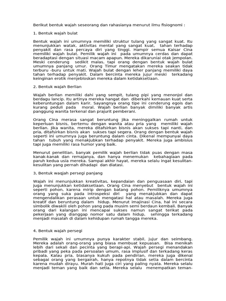 Rahasia Karakter Berdasarkan Fisiognomi | PDF