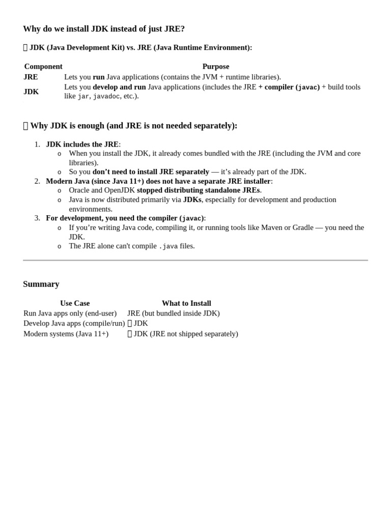Why Do We Install JDK Instead of Just JRE | PDF