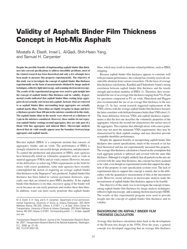 Validity of Asphalt Binder Film Thickness | PDF | Scanning Electron ...