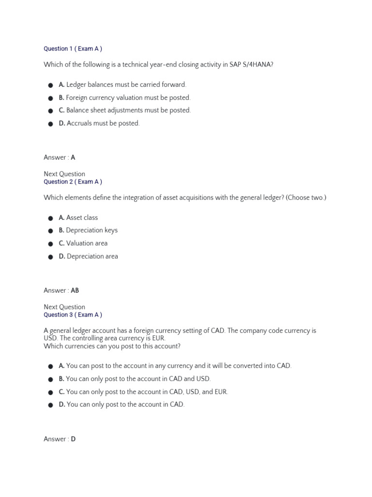 SAP FICO Certification Exam Questions | PDF | Depreciation | Income ...