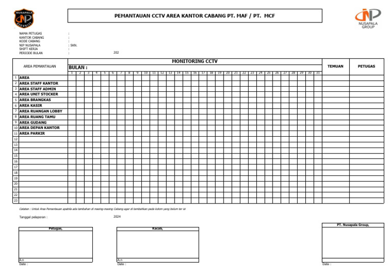 01. PEMANTAUAN CCTV AREA KANTOR CABANG PT. MAF & PT. MCF 2024 | PDF