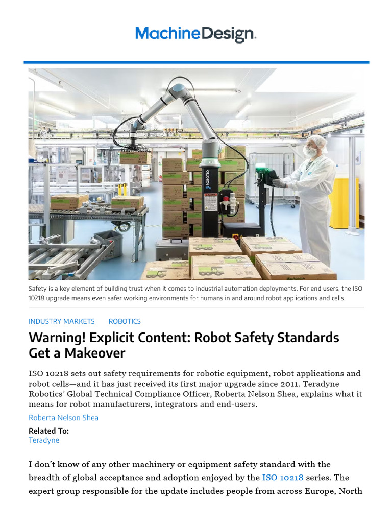 Warning! Explicit Content - Robot Safety Standards Get A Makeover - Machine Design | PDF | Robot ...