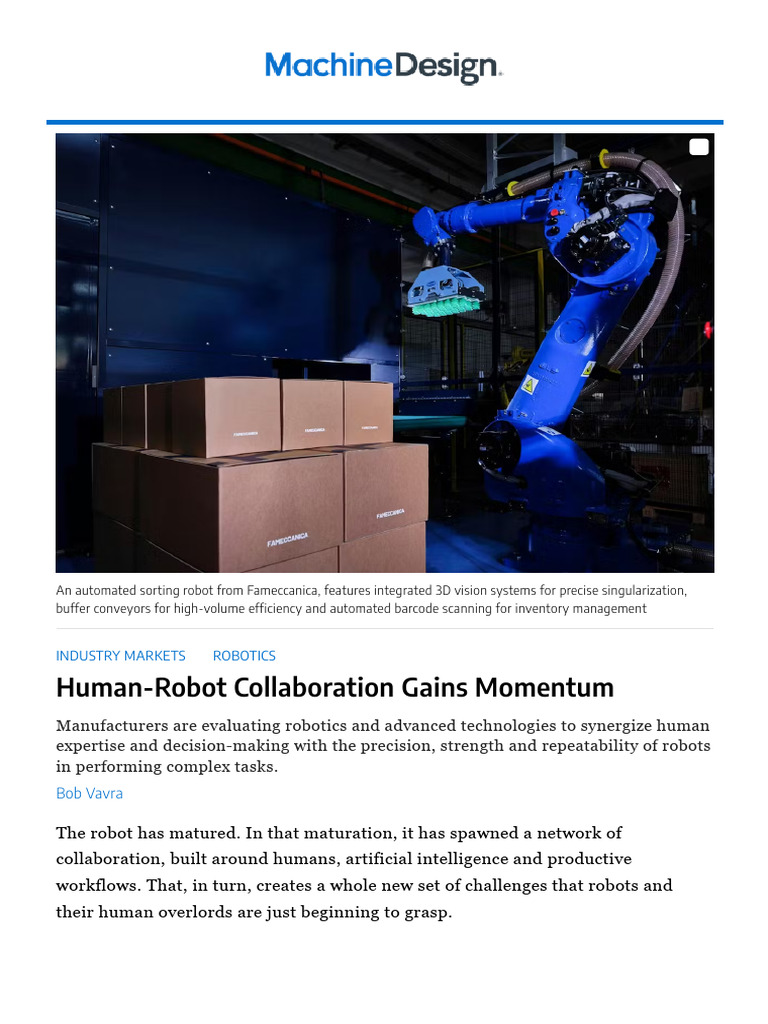 Human-Robot Collaboration Gains Momentum - Machine Design | PDF | Robot | Robotics