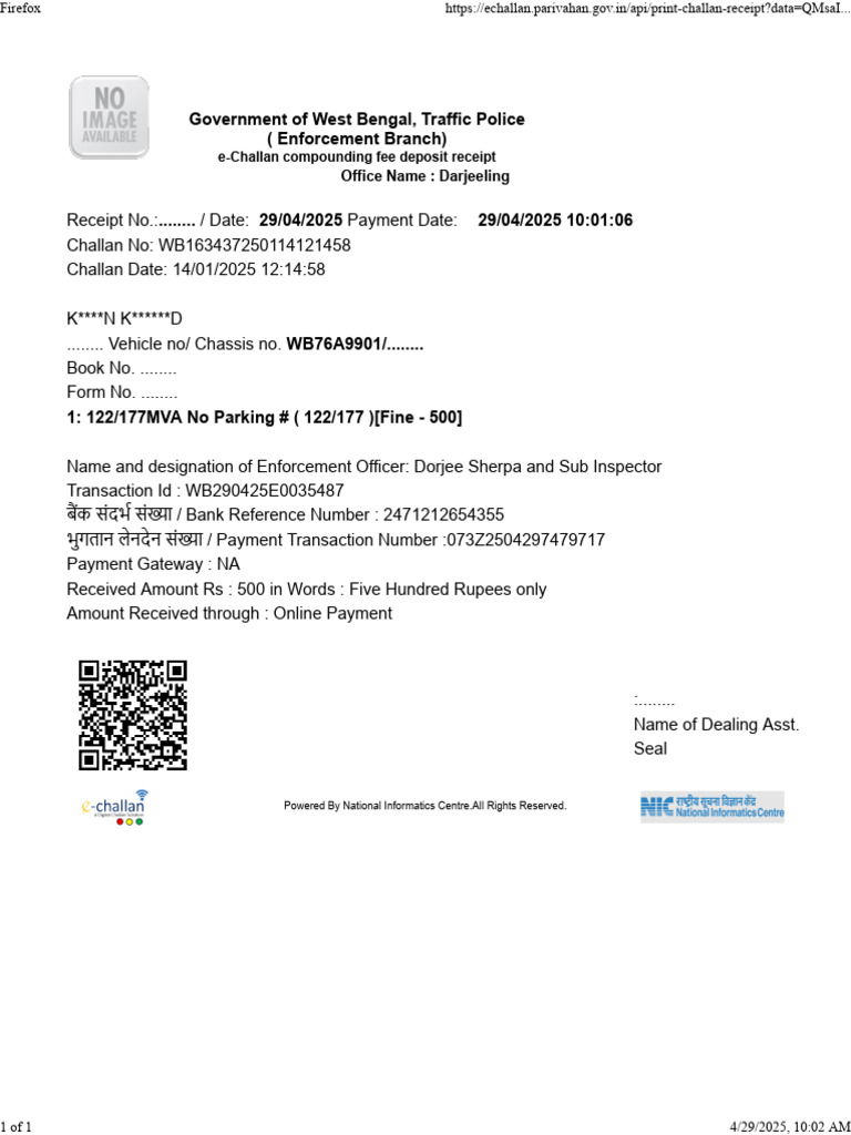 e-Challan Fee Receipt - Darjeeling | PDF