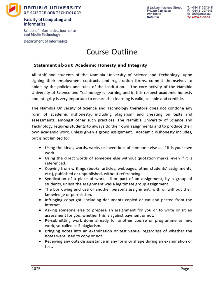 ICT Course Outline 2025 - Sem 1 | PDF | Academic Dishonesty | Plagiarism