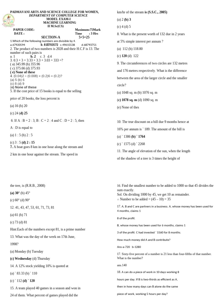 Model Quantitative Aptitude | PDF | Percentage