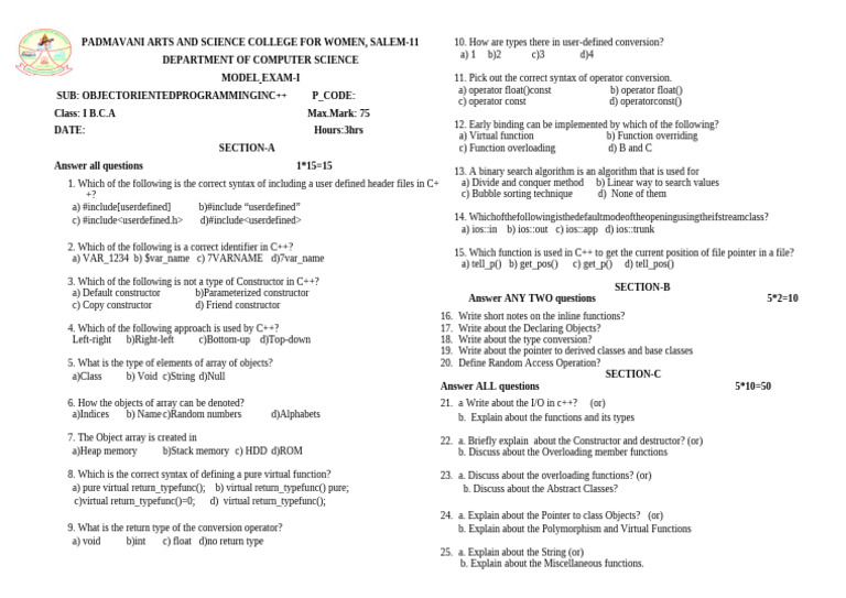 Ecommerce III BCA Model I | PDF | C++ | Constructor (Object Oriented ...