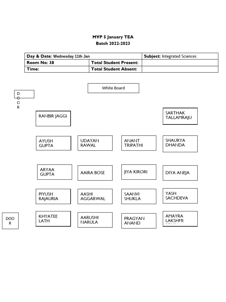MYP 5 January TEA Seating Plan | PDF